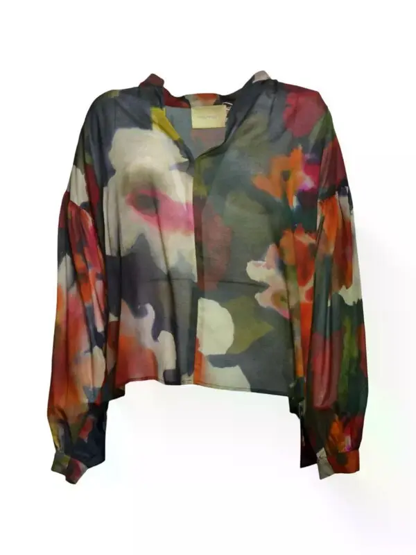 Momoni Printed V-neck Blouse - Green