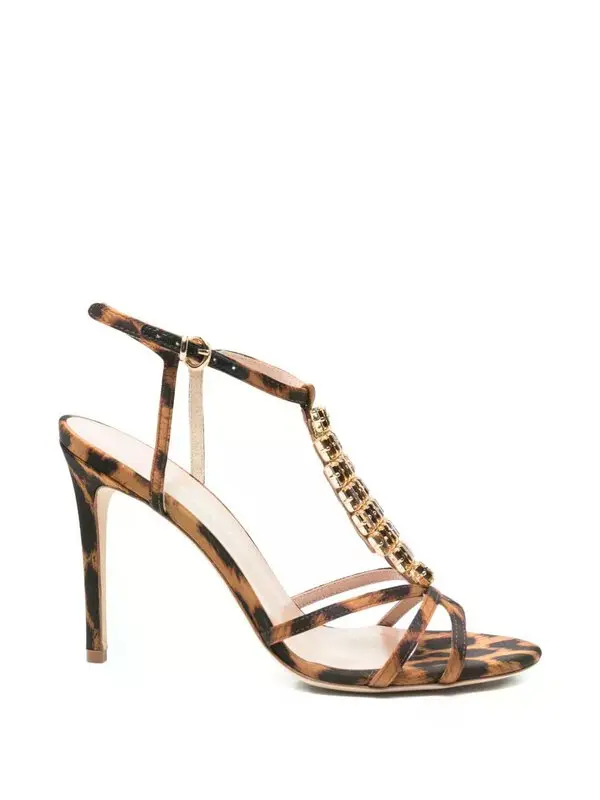 LELLA BALDI Embellished Animal Print Stiletto Sandals