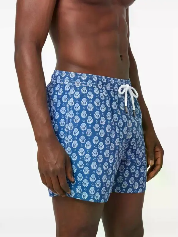 Fedeli Floral Print Swim Shorts - Blue