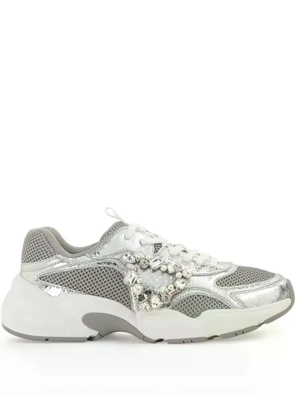 SERGIO ROSSI Tone Crystal Embellished Mesh Panelled Sneakers - Silver