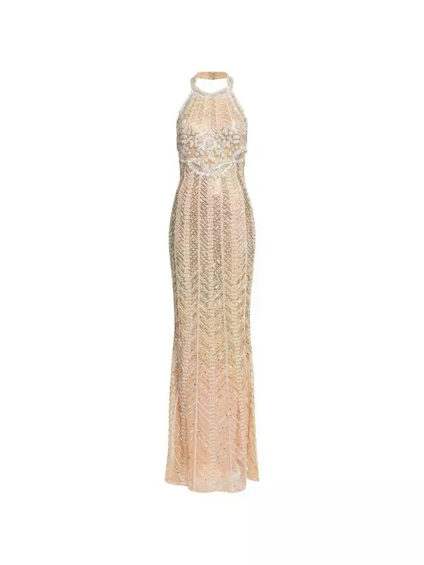 Elie Saab Halterneck Embellished Maxi Dress - Neutrals