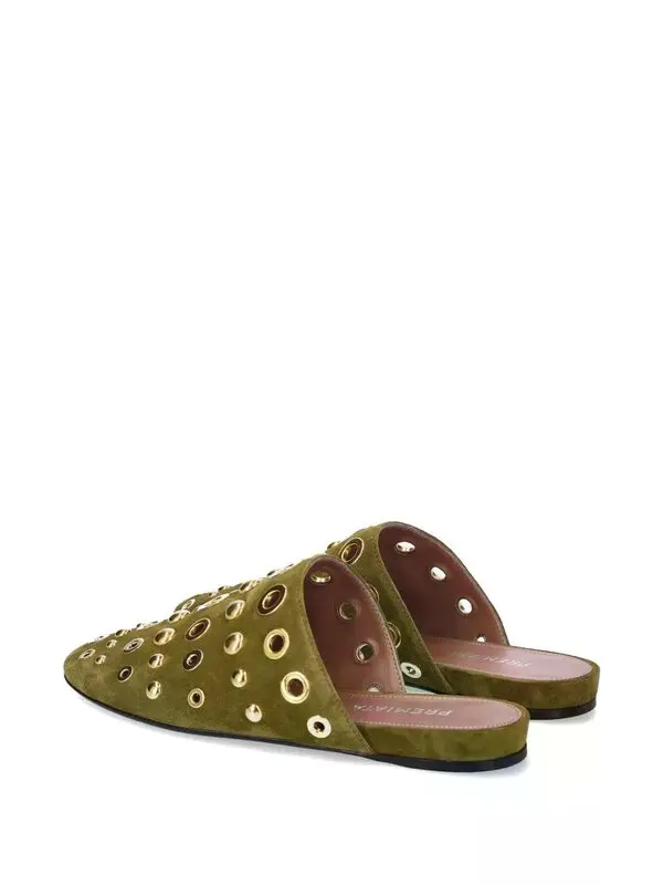 Premiata Eyelet Embellished Suede Mules - Green