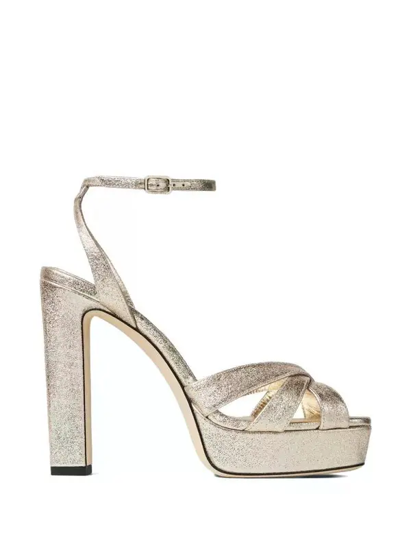 JIMMY CHOO Kove Platform Sandals In Platinum Brilliance Fabric