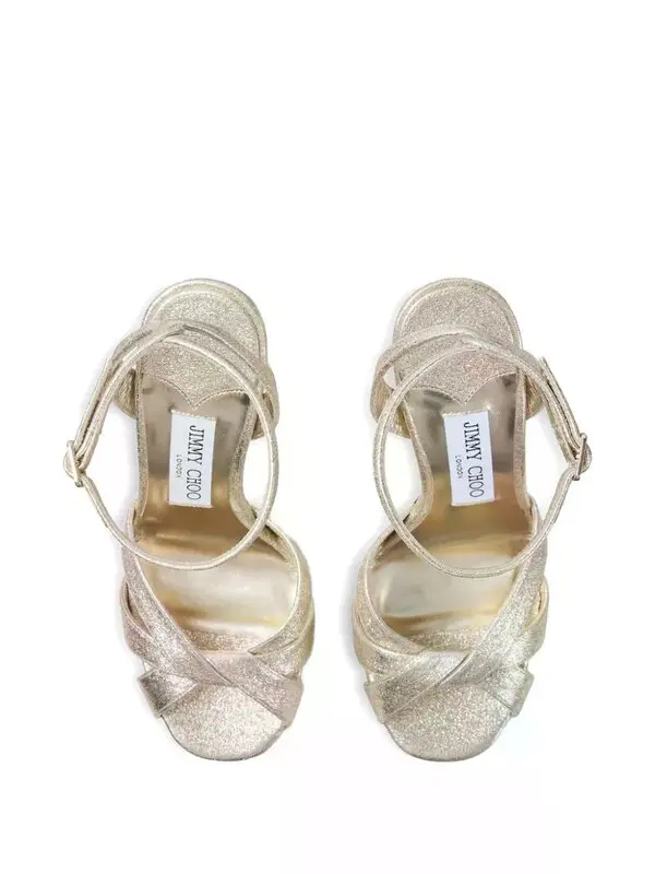 JIMMY CHOO Kove Platform Sandals In Platinum Brilliance Fabric