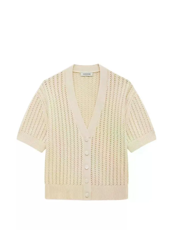 ANINE BING Flynne Open-knit Short-sleeve Cardigan