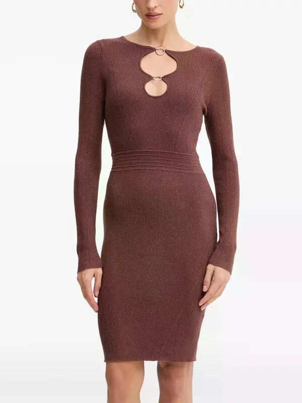 FRACOMINA Ribbed Knit Cut-out Ring Detail Long Sleeve Dress