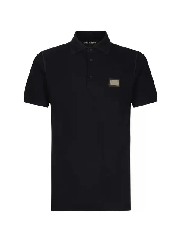Dolce & Gabbana Button Logo-plaque Polo Shirt - Blue