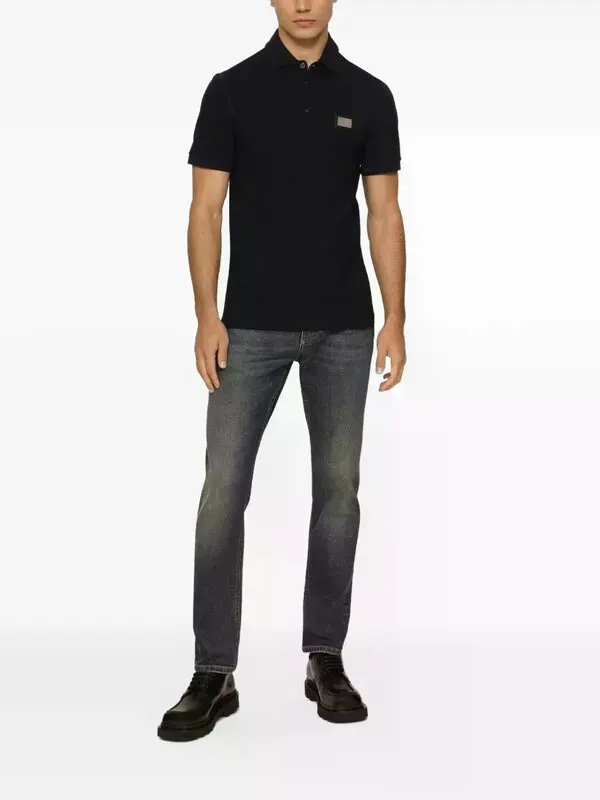 Dolce & Gabbana Button Logo-plaque Polo Shirt - Blue