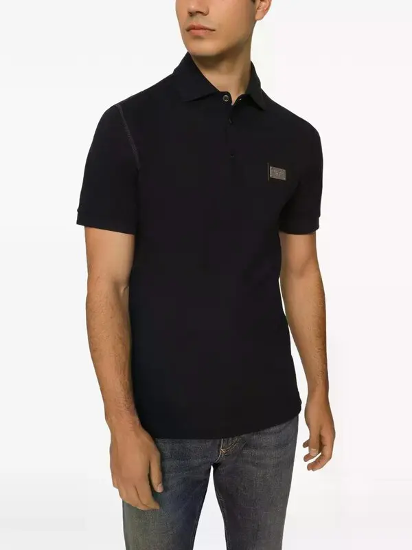 Dolce & Gabbana Button Logo-plaque Polo Shirt - Blue