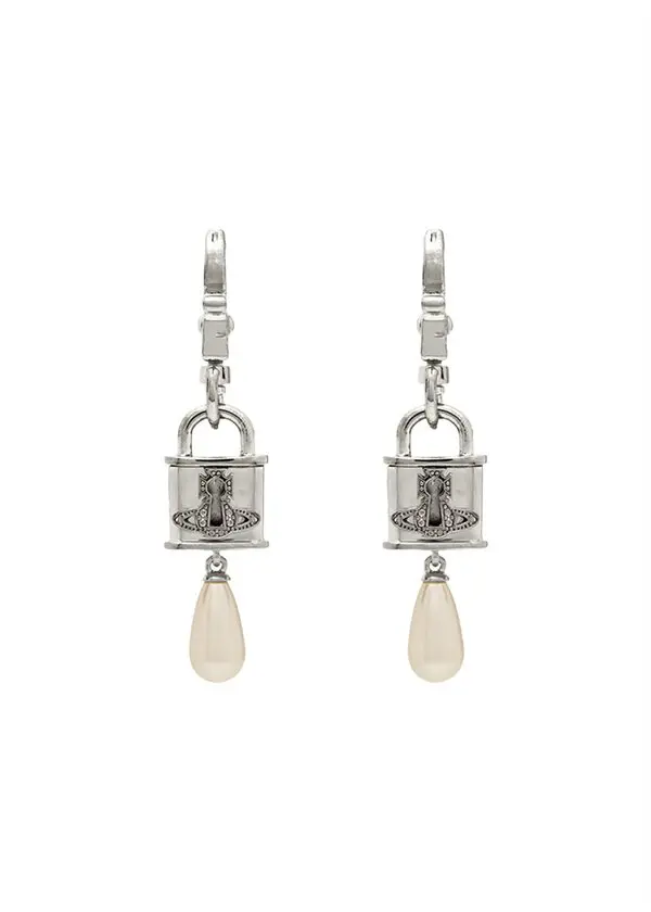 VIVIENNE WESTWOOD Celestia Small Padlock Drop Earrings With Pearl Detail - Silver