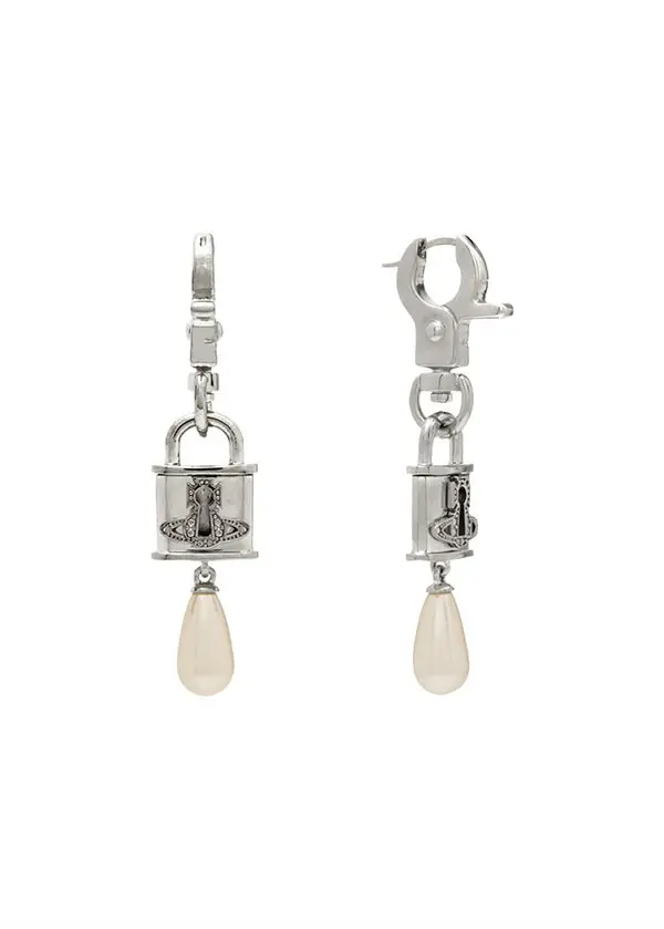 VIVIENNE WESTWOOD Celestia Small Padlock Drop Earrings With Pearl Detail - Silver