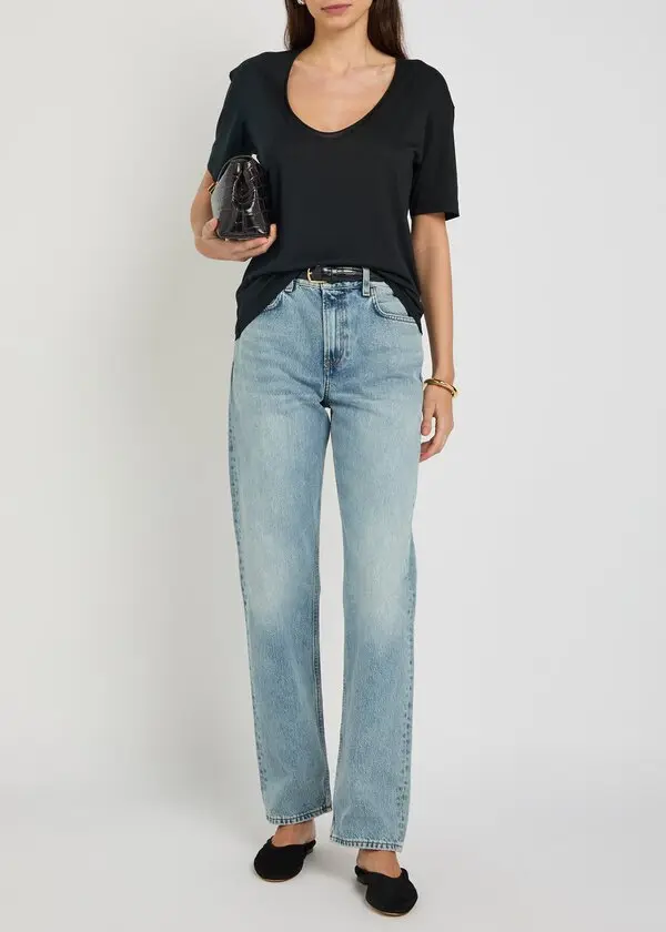 TOTEME Scoop-neck Cotton And Silk-blend T-shirt - Black