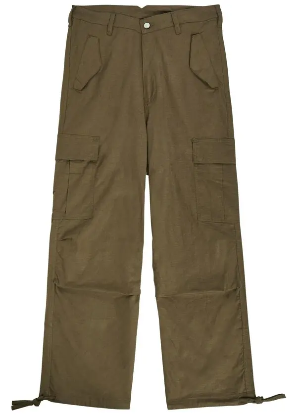 Rhude Parachute Cargo Trousers In Linen Blend - Olive