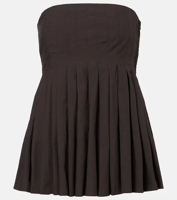 Proenza Schouler White Label Pleated Peplum Cotton Top - Brown