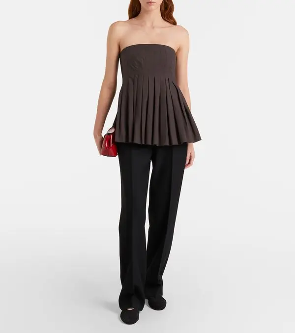 Proenza Schouler White Label Pleated Peplum Cotton Top
