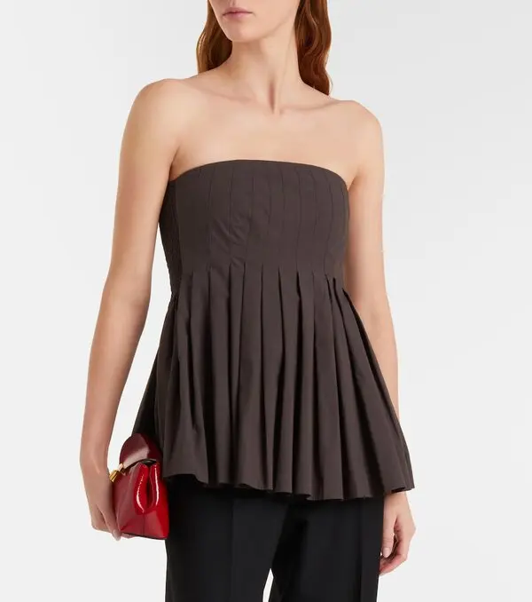 Proenza Schouler White Label Pleated Peplum Cotton Top