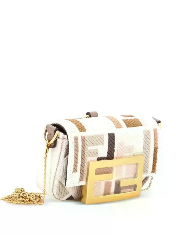 Fendi Zucca Embroidered Canvas Nano Baguette Charm Bag - Brown