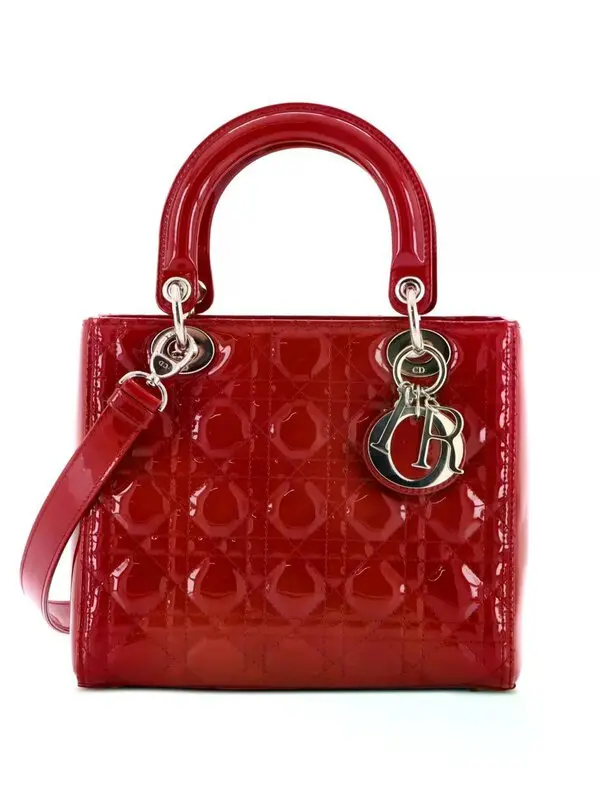 Dior Lady Nm Bag Cannage Quilt Patent Medium Satchel - Red
