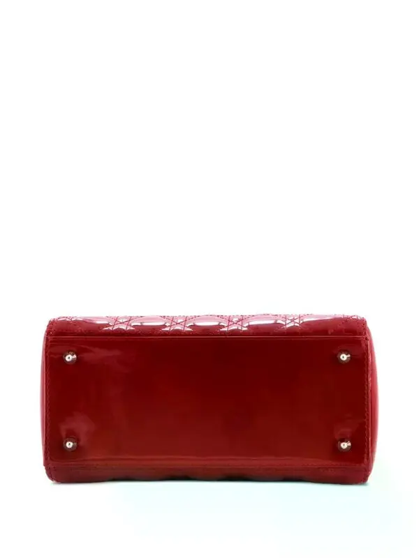 Dior Lady Cannage Quilt Patent Medium Satchel Bag - Red