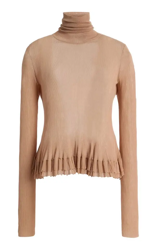 ASHLYN Merritt Knit Peplum Turtleneck Top - Tan
