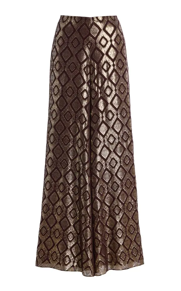 Alexis Metallic Jacquard Wide-leg Pants - Brown