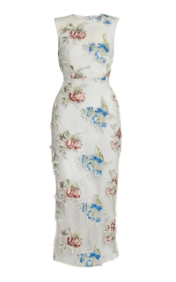 Erdem Embroidered Shredded Mesh Midi Dress - Multi