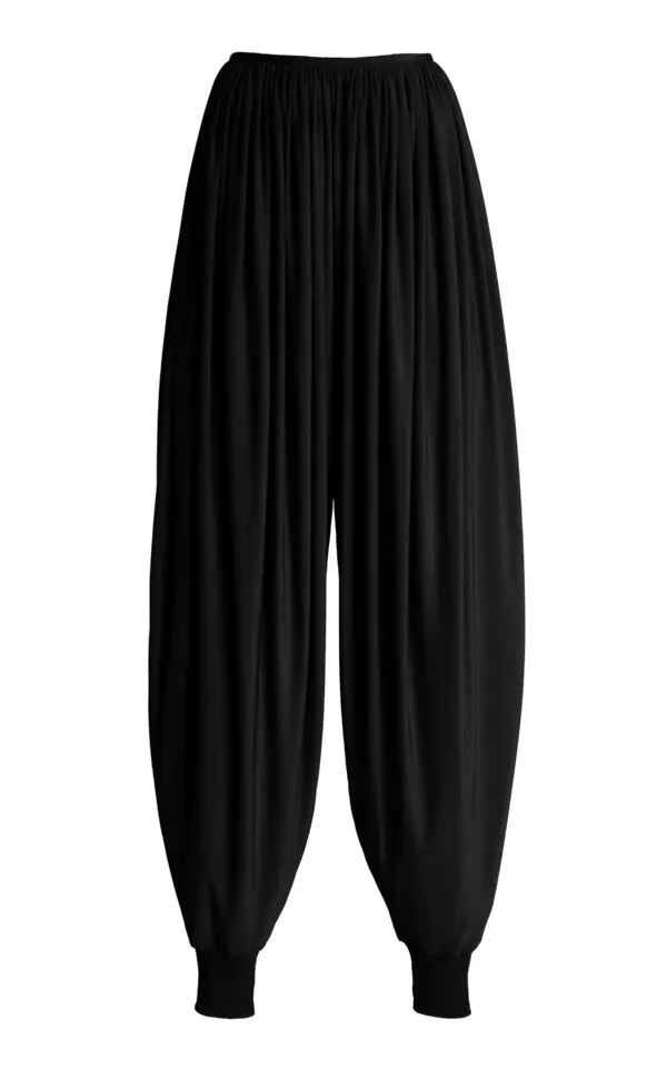 ASHLYN Grayson Gathered Jersey Wide Leg Pants - Black