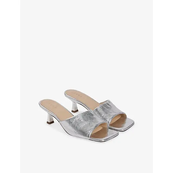 Sandro Crinkled Metallic-leather Heeled Mules - Silver
