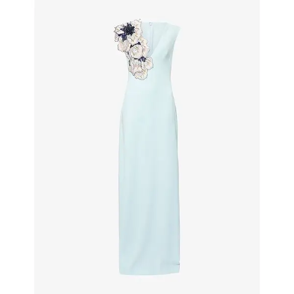 Costarellos Perlina Sequin-embellished Satin Gown - Blue Waters