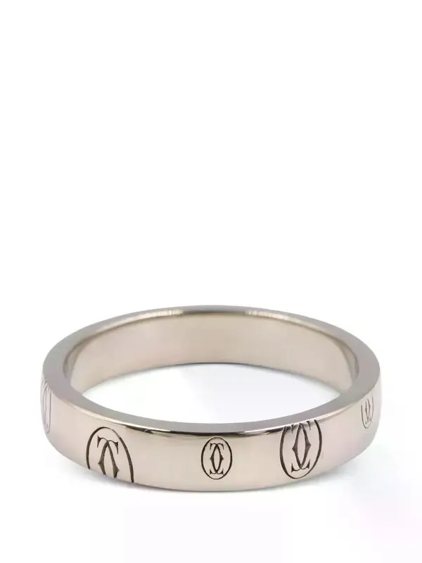 Cartier 18k White Gold Engraved Logo Ring - Silver