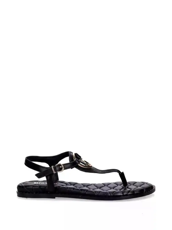 BLAUER. Quilted Footbed Flat Sandals With Gold-tone Hardware - Black