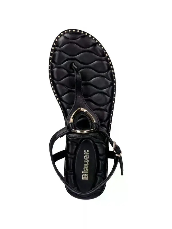 BLAUER. Quilted Footbed Flat Sandals With Gold-tone Hardware - Black