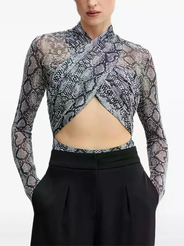 Bardot Snake-print Long-sleeve Bodysuit