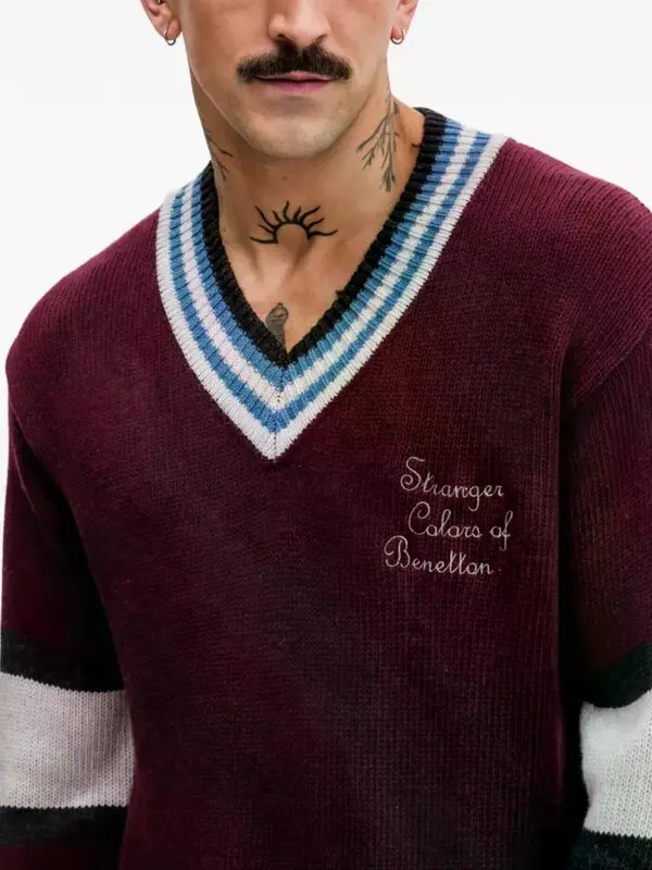 BENETTON Striped V-neck Sweater