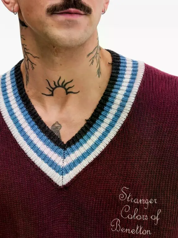 BENETTON Striped V-neck Sweater
