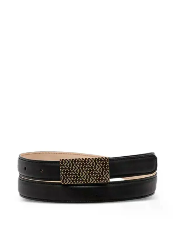 Emporio Armani Patterned Buckle Leather Belt - Black