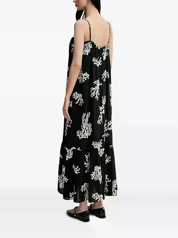 BENETTON Graphic Print Maxi Dress With Ruffled Hem