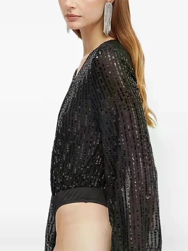 Bardot Sequin Embellished Long Sleeve V-neck Top