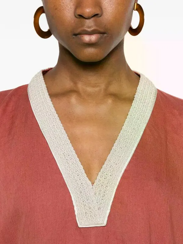 Agnona V-neck Trim Detail Maxi Dress - Red