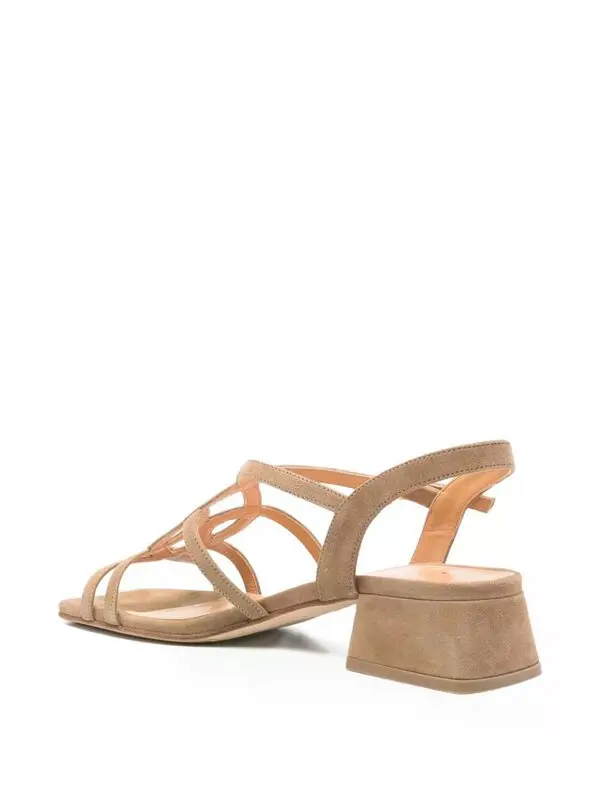 JULIE DEE Beige Suede Criss-cross Strap Block Heel Sandals