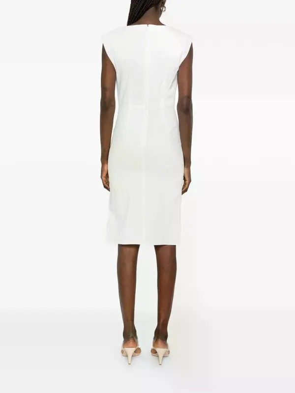 Pinko Slim-fitting Calf-length Linen Blend Dress With Metallic Detail