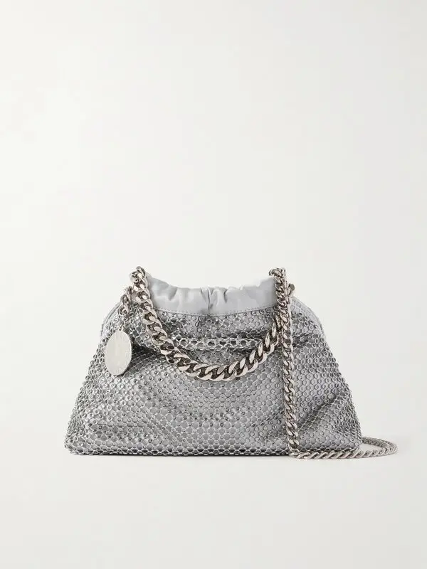 Stella McCartney Falabella Mini Crystal And Mesh Drawstring Bag - Silver