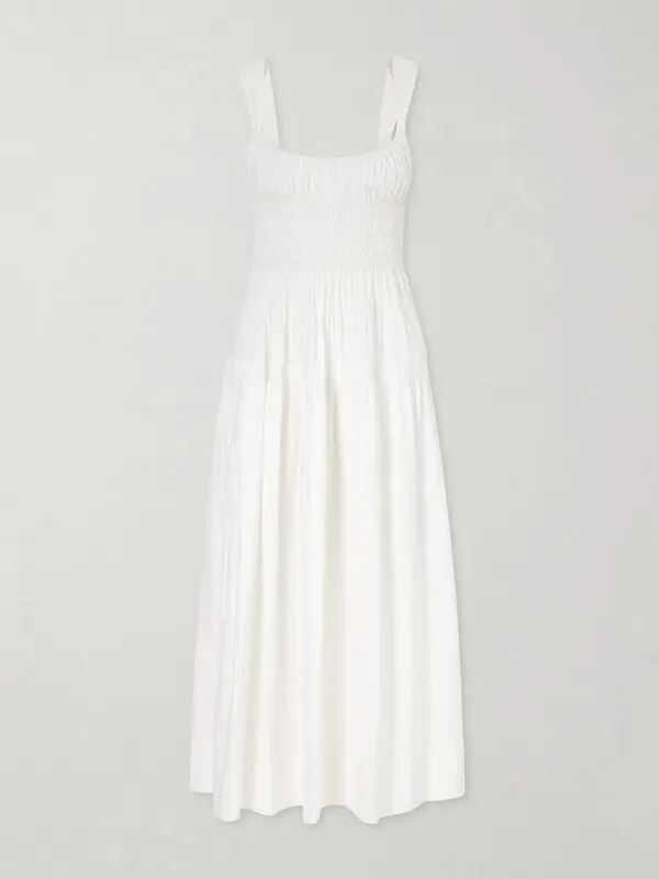 DÔEN Clover Shirred Organic Cotton-poplin Midi Dress - White