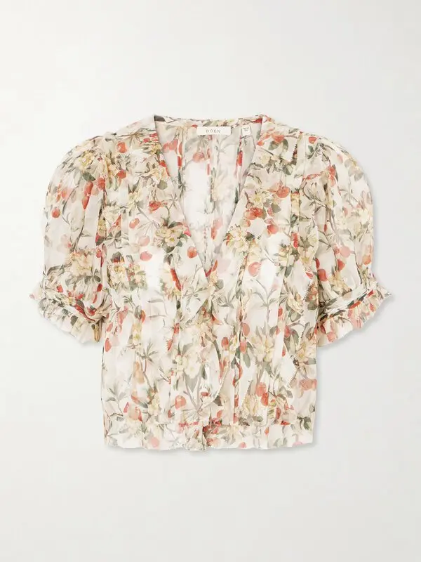 DÔEN Salona Pintucked Ruffled Floral-print Silk-georgette Blouse - Multi