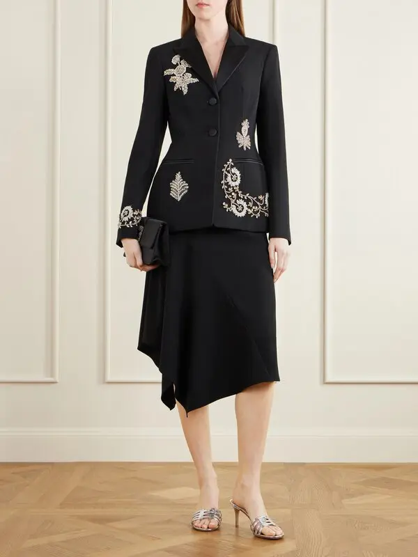 Erdem Embellished Grain De Poudre Wool Blazer