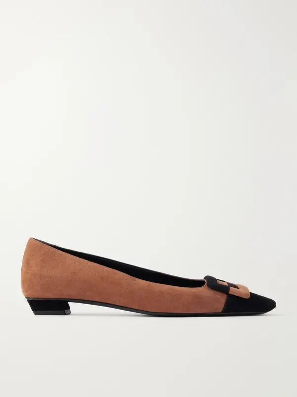 ROGER VIVIER Belle Vivier Two-tone Suede Ballet Flats - Brown