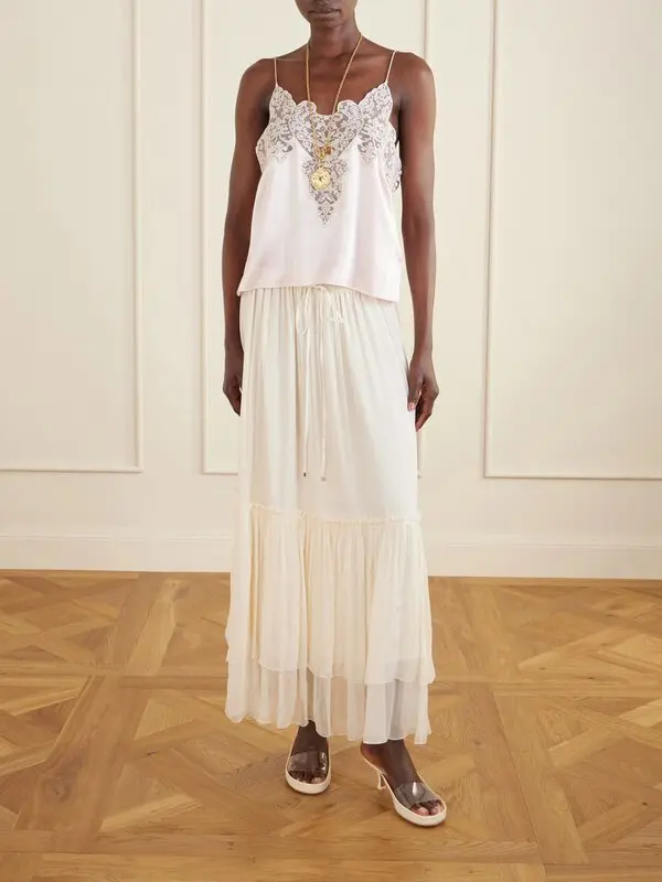 Chloé Tiered Silk Crepe De Chine Maxi Skirt