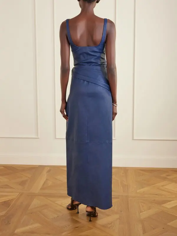 Simkhai Lyle Draped Leather Midi Dress