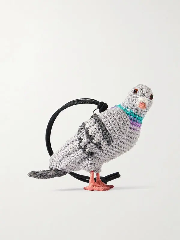 JW Anderson Pigeon Crocheted Cotton And Leather Bag Charm - Multi