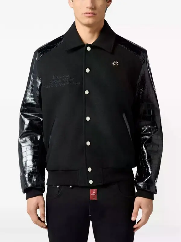 Philipp Plein Panelled Bomber Jacket With Crocodile Effect Sleeves
